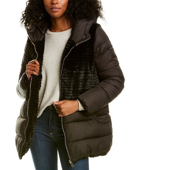 Via Spiga | Jackets & Coats | Via Spiga Mixed Media Hooded Puffer ...